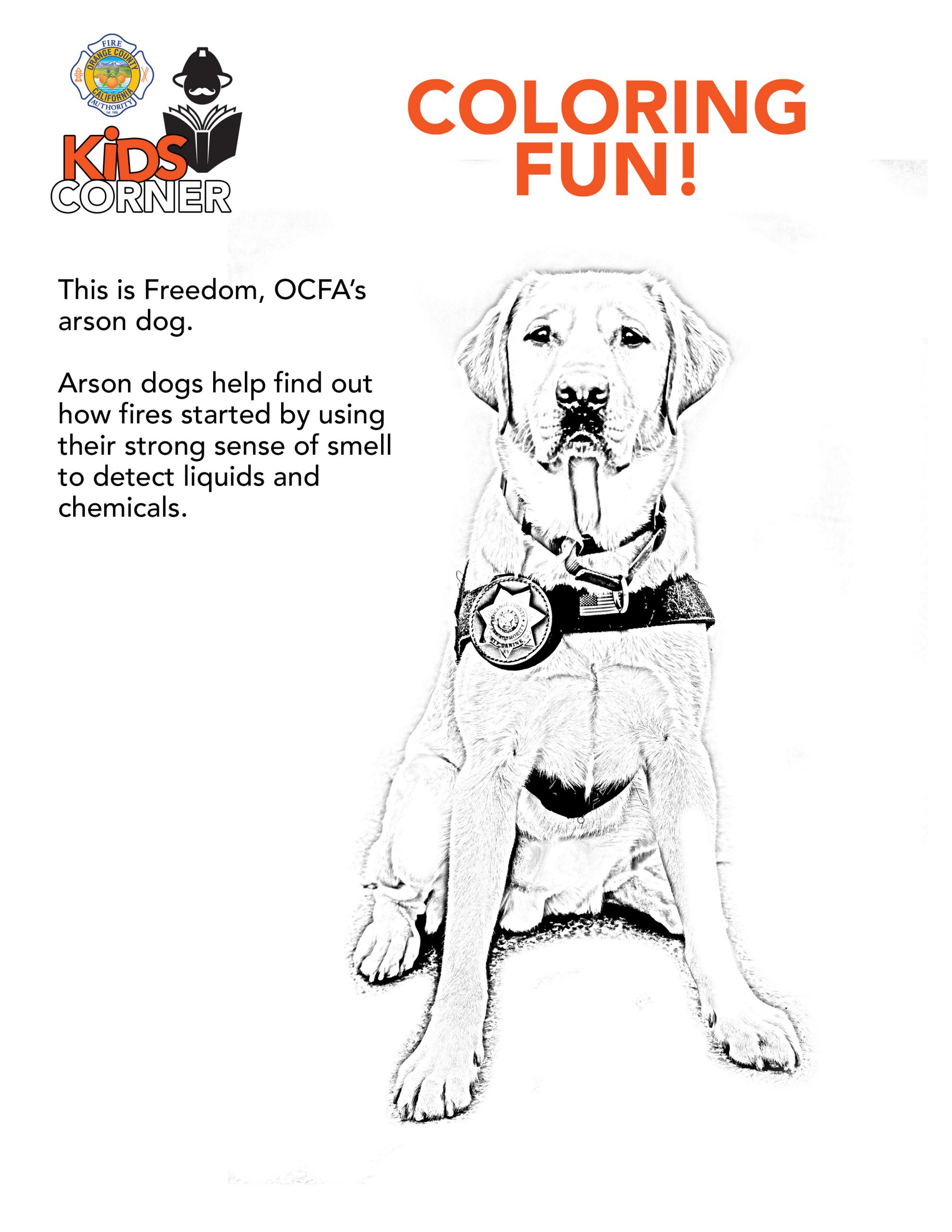 OCFA Arson Dog Coloring Sheet - OCFA
