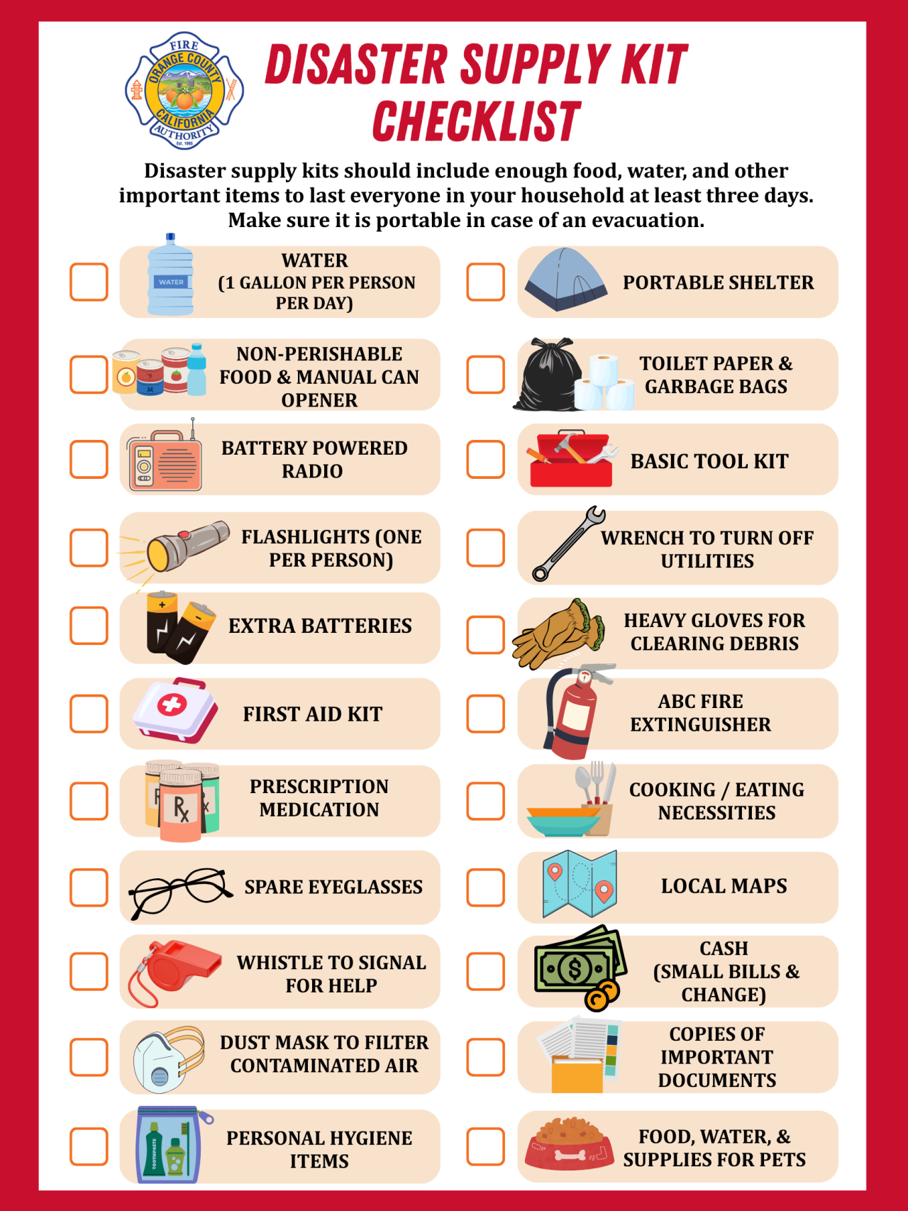Disaster Supply Kit Checklist - OCFA